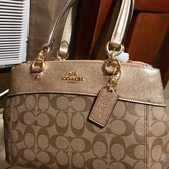 Coach | Bags | New Coach Small Tote Pink Brown Gold | Poshmark